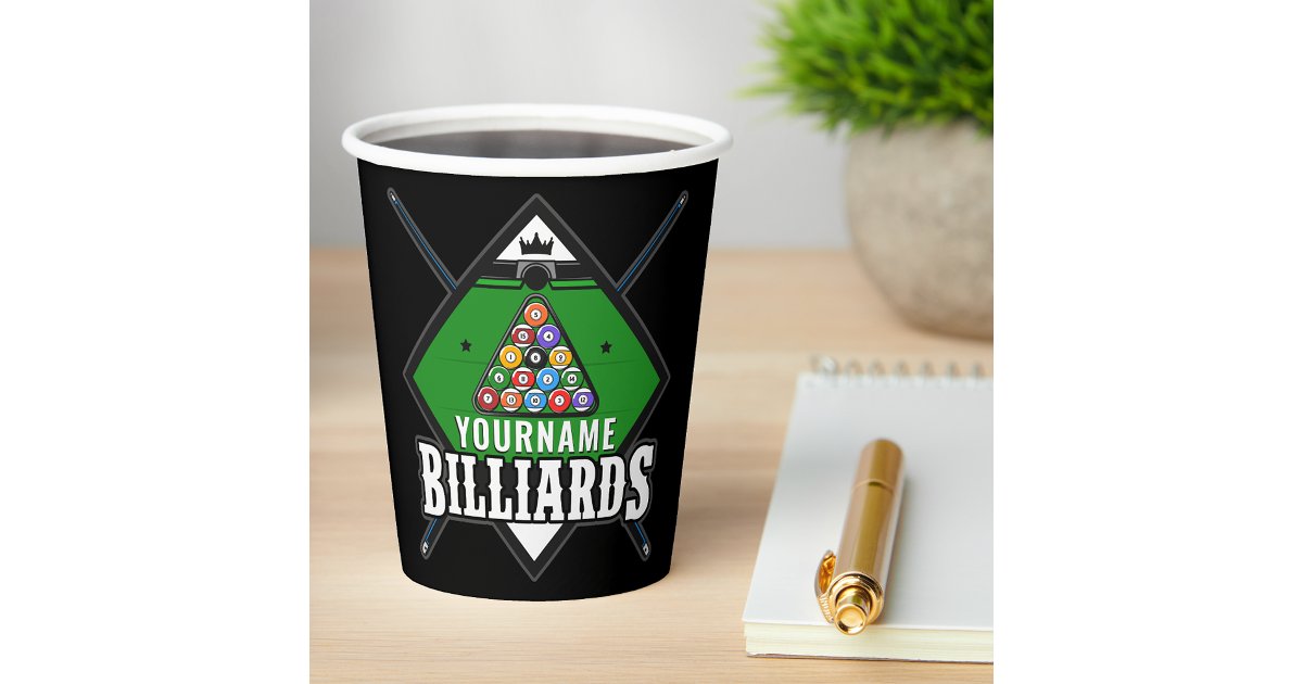 Personalized Billiards NAME Cue Rack Pool Room Paper Cups | Zazzle