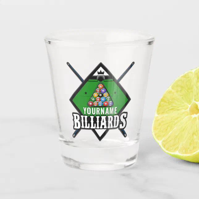 Personalized Billiards NAME Cue Rack Pool Room Shot Glass | Zazzle