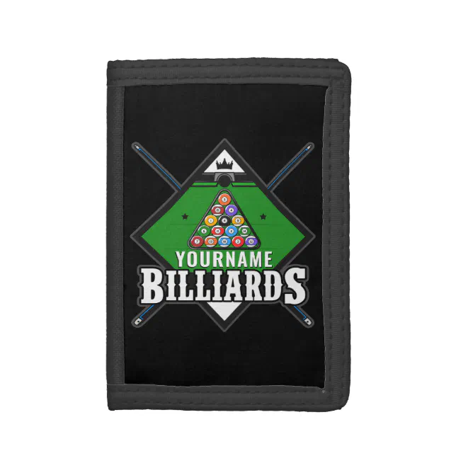Personalized Billiards NAME Cue Rack Pool Room Trifold Wallet | Zazzle