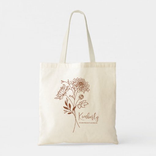 Personalized Birth Month Flower November Boho Rust Tote Bag | Zazzle