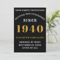 Personalized Birthday 1940 Black Gold White Invitation | Zazzle