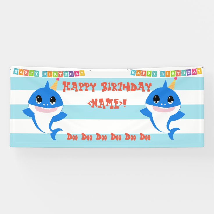 Personalized Birthday Baby Shark Banner | Zazzle