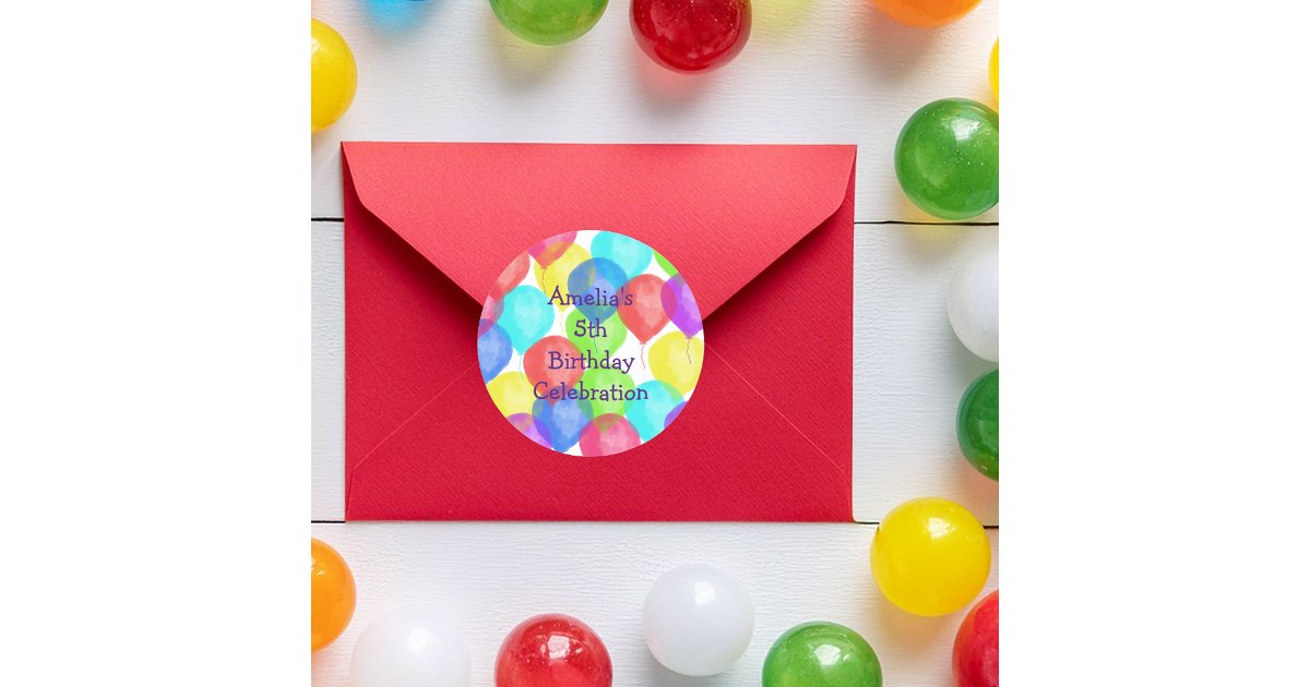 Personalized Birthday Balloon Party Classic Round Sticker | Zazzle