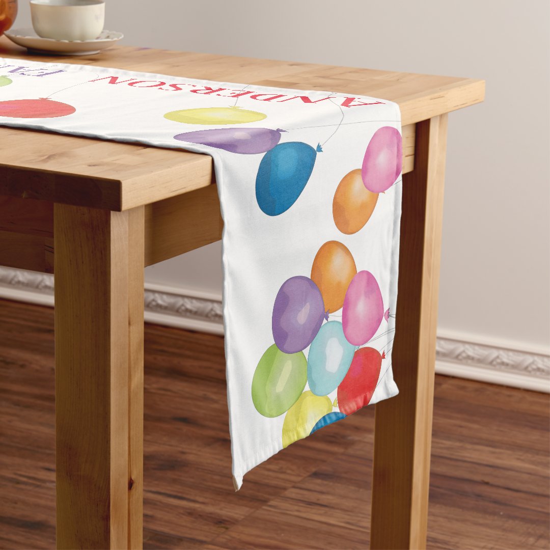Personalized Birthday Balloons Table Runner | Zazzle