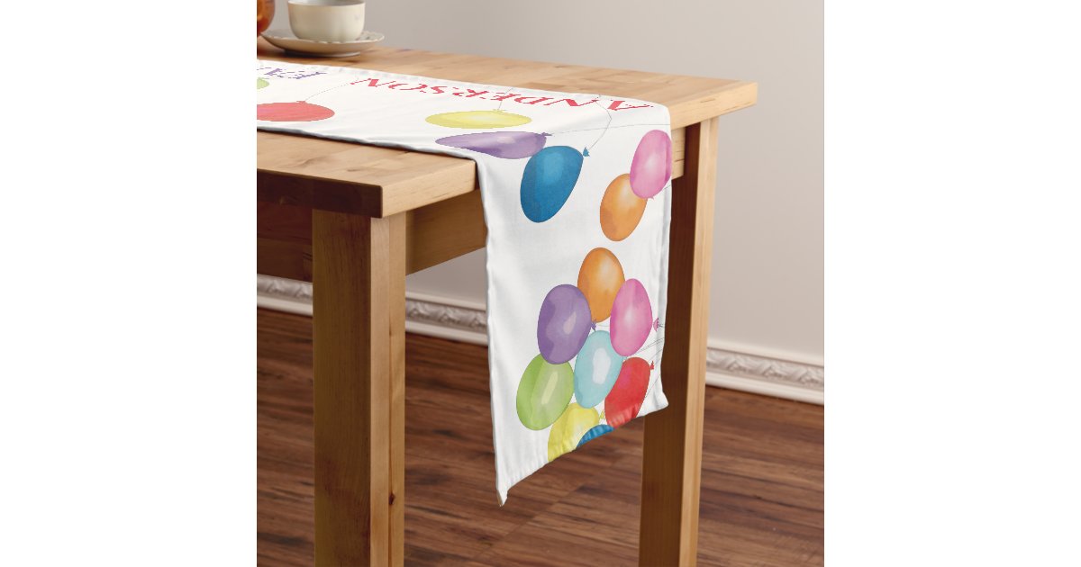 Personalized Birthday Balloons Table Runner | Zazzle