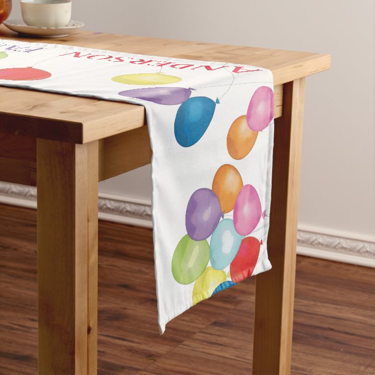 Personalized Birthday Balloons Table Runner | Zazzle