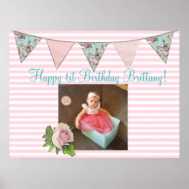 Personalized Birthday Banner for1st Birthday Girl Poster | Zazzle