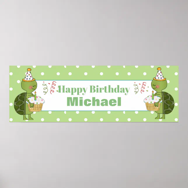 Personalized Birthday Turtle Banner Poster | Zazzle