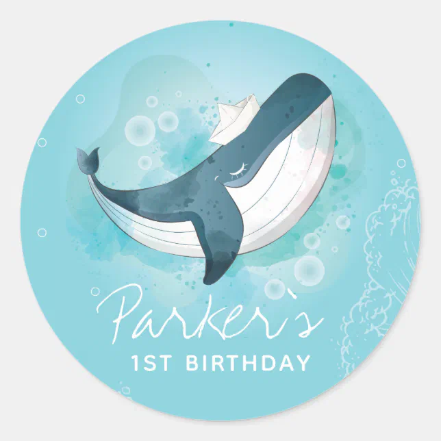 Personalized Birthday Whale Classic Round Sticker | Zazzle