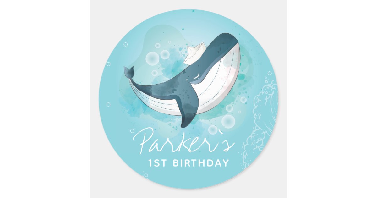 Personalized Birthday Whale Classic Round Sticker | Zazzle