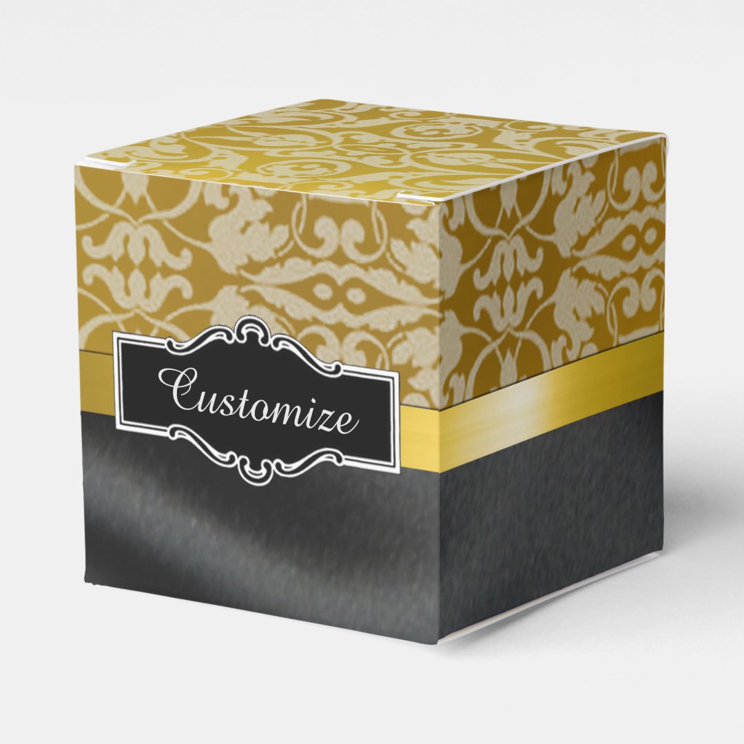 Personalized Black and Gold Damask Cube Box | Zazzle