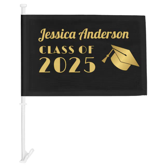 Personalized Black and Gold Graduation Car Flag | Zazzle
