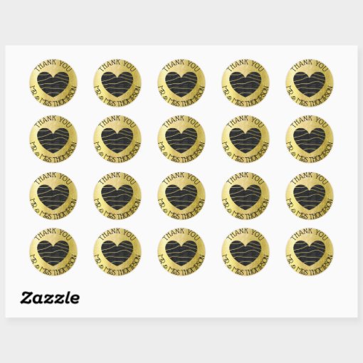 Personalized Black and Gold Wedding Stickers | Zazzle