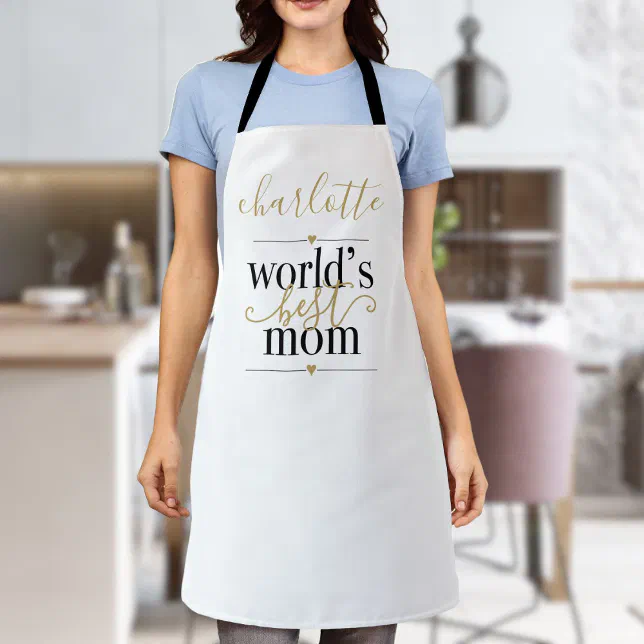 Personalized Black and Gold Worlds Best Mom Apron | Zazzle