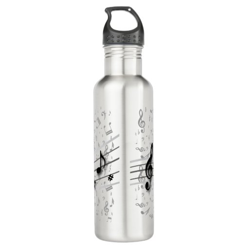 Personalized black and gray musical notes stainless steel water bottle ...