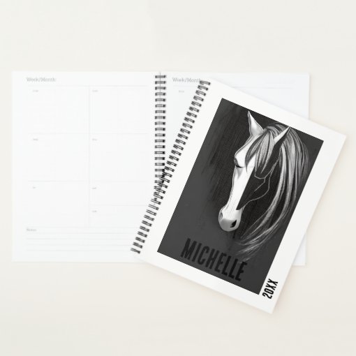 Personalized Black and White Abstract Horse Planner | Zazzle