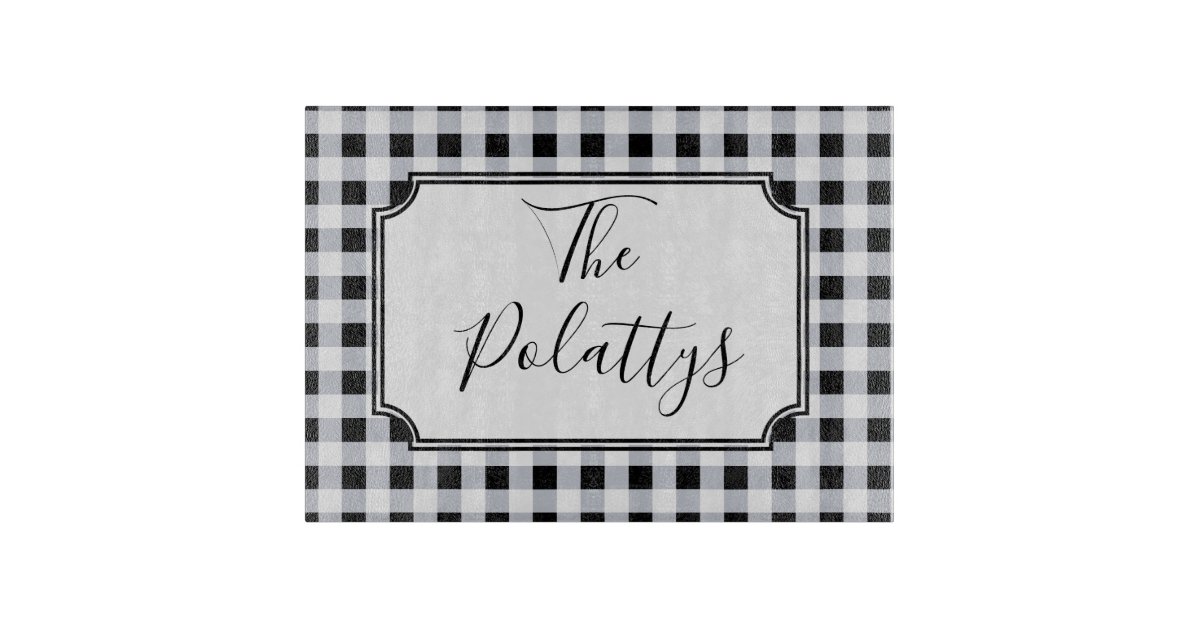 Personalized Black and White Buffalo Check Plaid Cutting Board | Zazzle