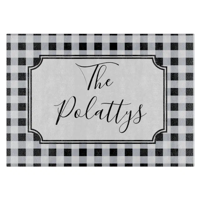 Personalized Black and White Buffalo Check Plaid Cutting Board | Zazzle