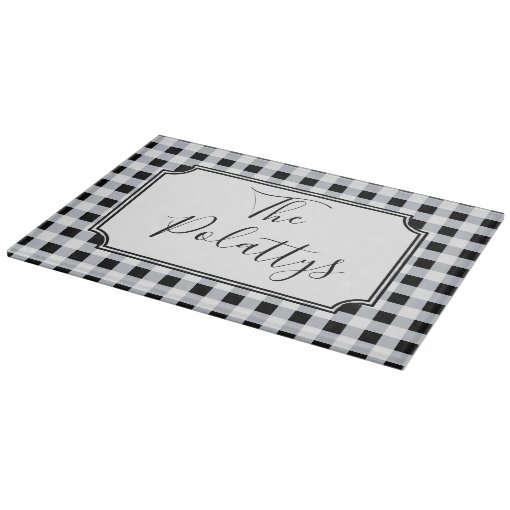 Personalized Black and White Buffalo Check Plaid Cutting Board | Zazzle