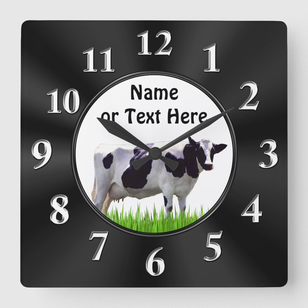 Personalized Black and White COW Clock | Zazzle