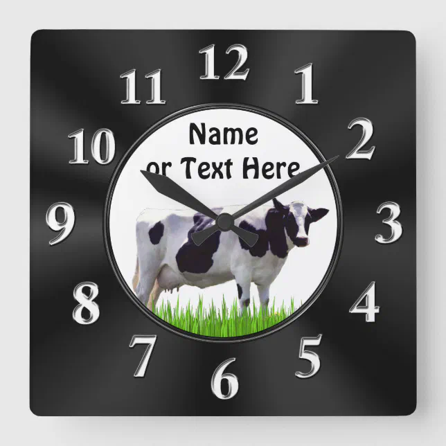 Personalized Black and White COW Clock | Zazzle