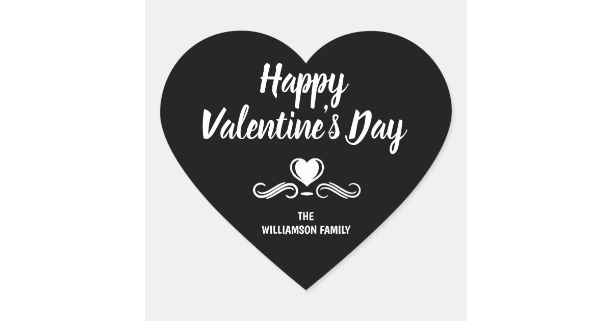 Personalized Black and White Happy Valentines Day Heart Sticker | Zazzle