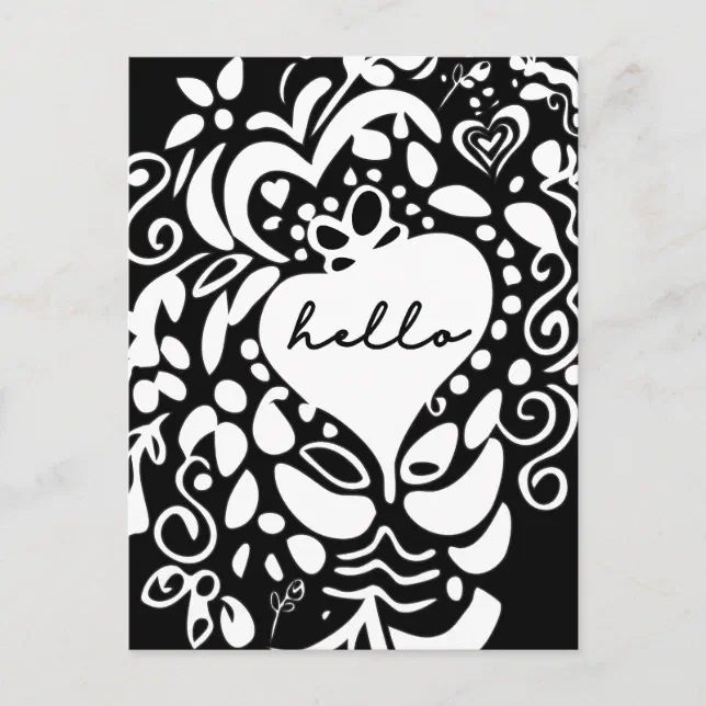Personalized Black and white Hello Just Because Postcard | Zazzle