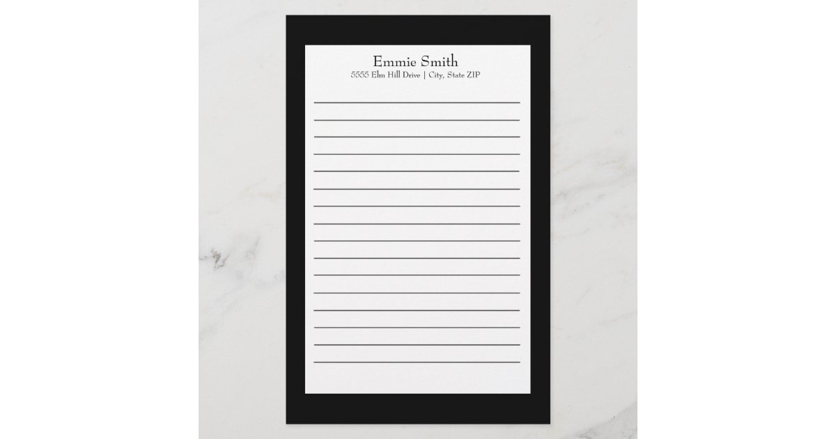 Personalized Black and White Lined Stationery | Zazzle