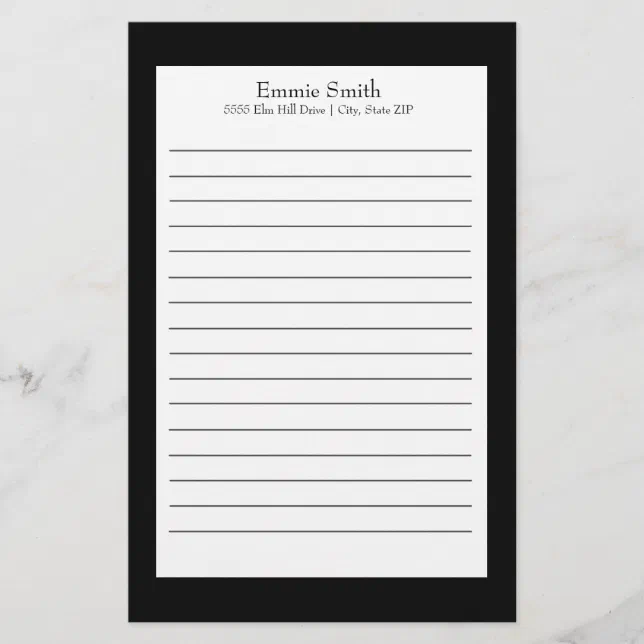 Personalized Black and White Lined Stationery | Zazzle