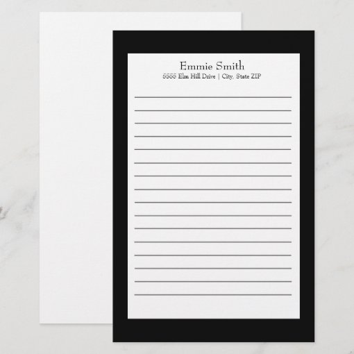 Personalized Black and White Lined Stationery | Zazzle