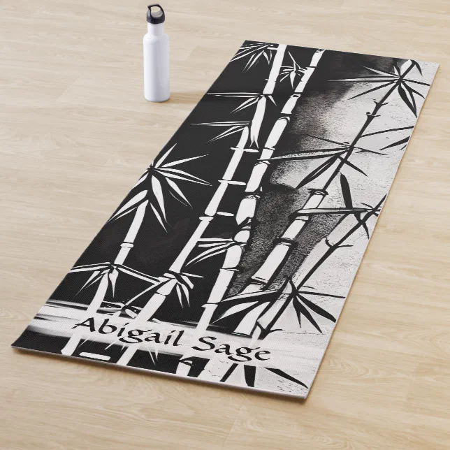 Personalized Black and White Modern Bamboo Yoga Mat | Zazzle