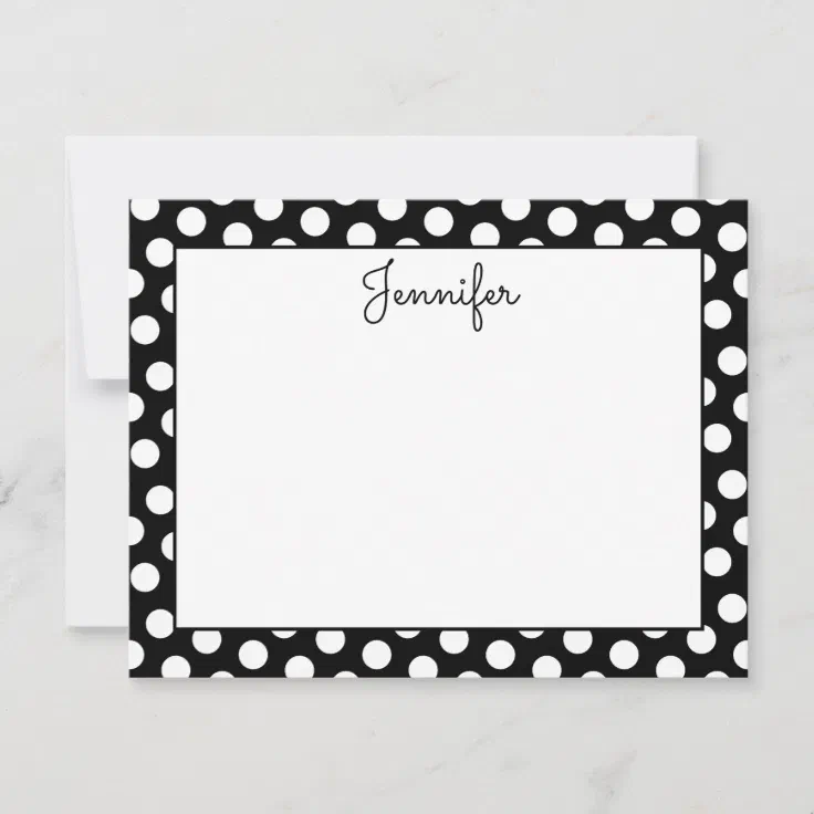 Personalized Black and White Polka Dot Note Card | Zazzle