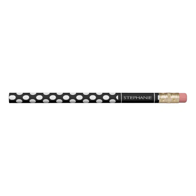 Personalized Black and White Polka Dot Pencil | Zazzle