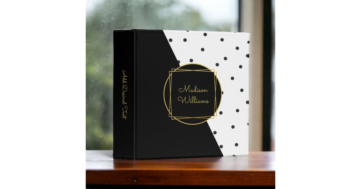 Personalized Black and White Polka Dots 3 Ring Binder | Zazzle