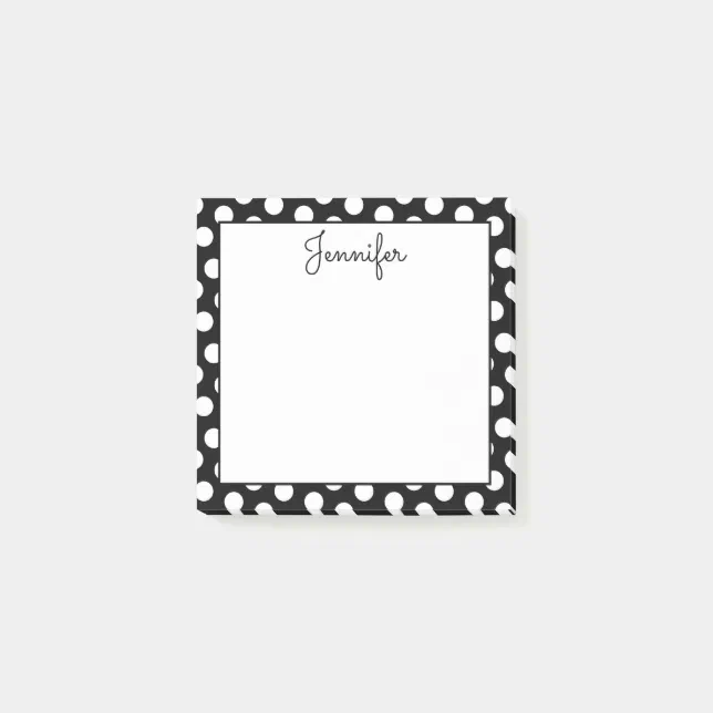 Personalized Black and White Polka Dots Post-it Notes | Zazzle