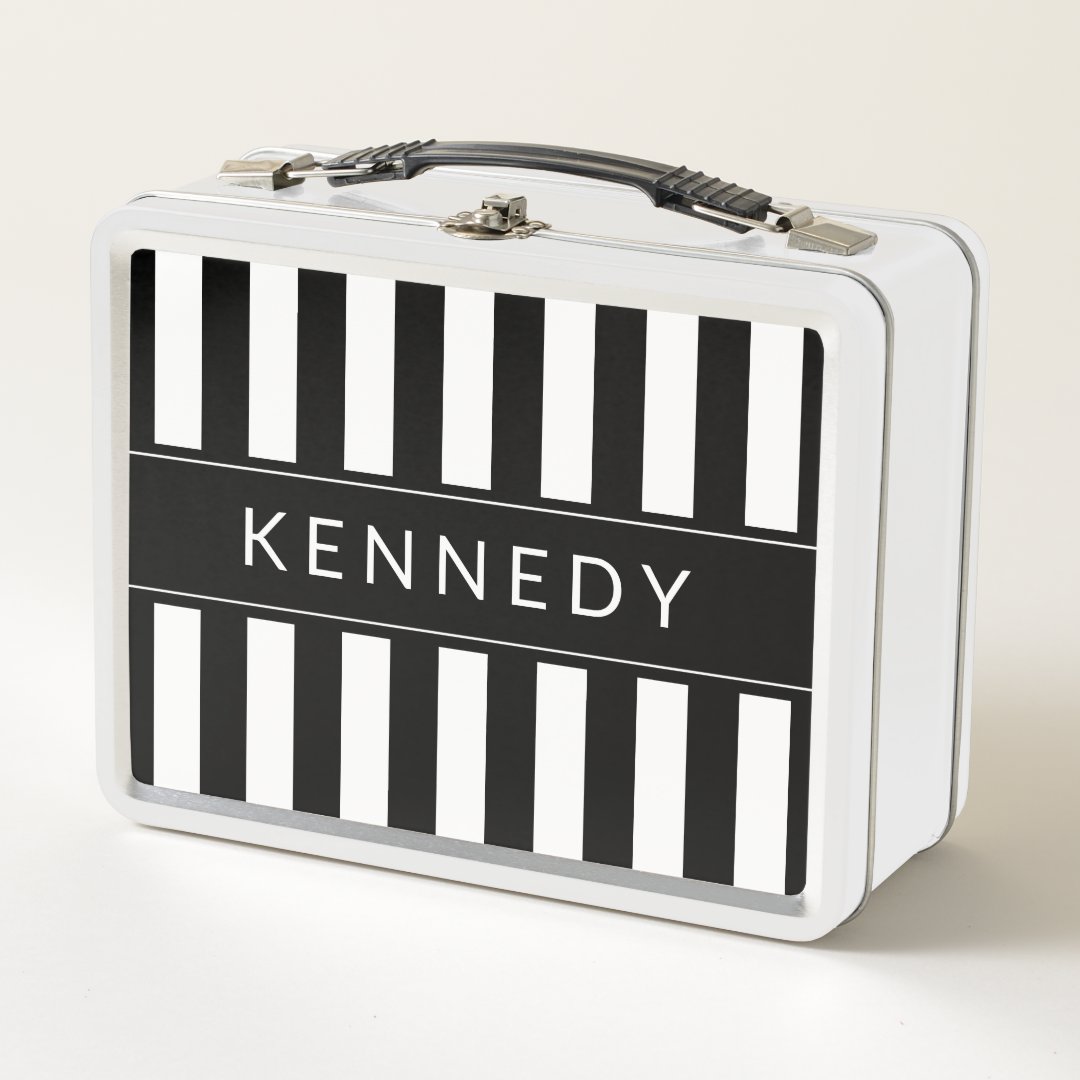 Personalized Black and White Striped Lunchbox | Zazzle