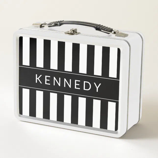 Personalized Black and White Striped Lunchbox | Zazzle