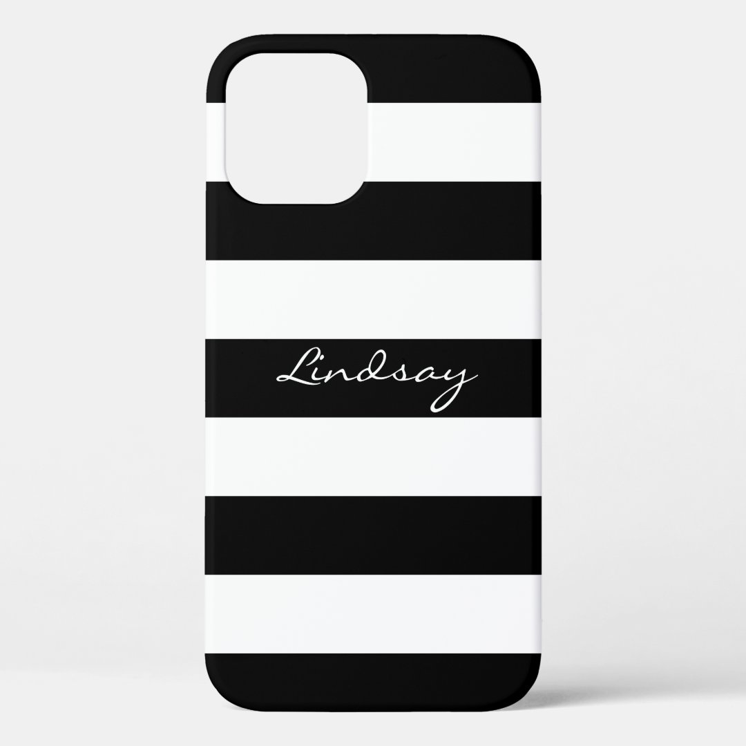 Personalized Black and White Striped Phone Case | Zazzle
