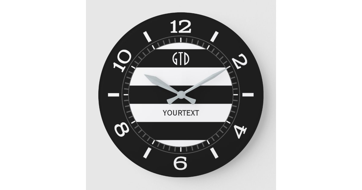Personalized Black and White Stripes Dial on Large Clock | Zazzle
