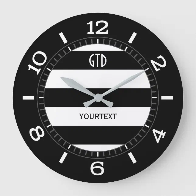 Personalized Black and White Stripes Dial on Large Clock | Zazzle