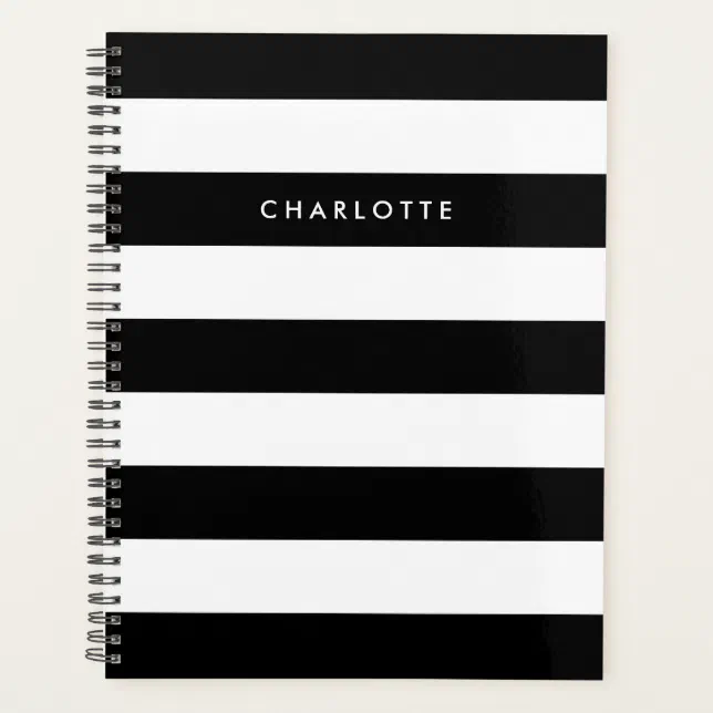 Personalized Black and White Stripes Planner | Zazzle