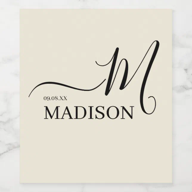 Personalized Black Beige Signature Wedding Wine Label | Zazzle