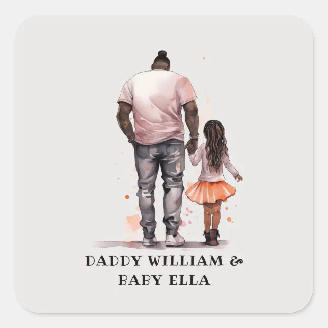 Personalized Black Father and Daughter (4) Square Sticker | Zazzle