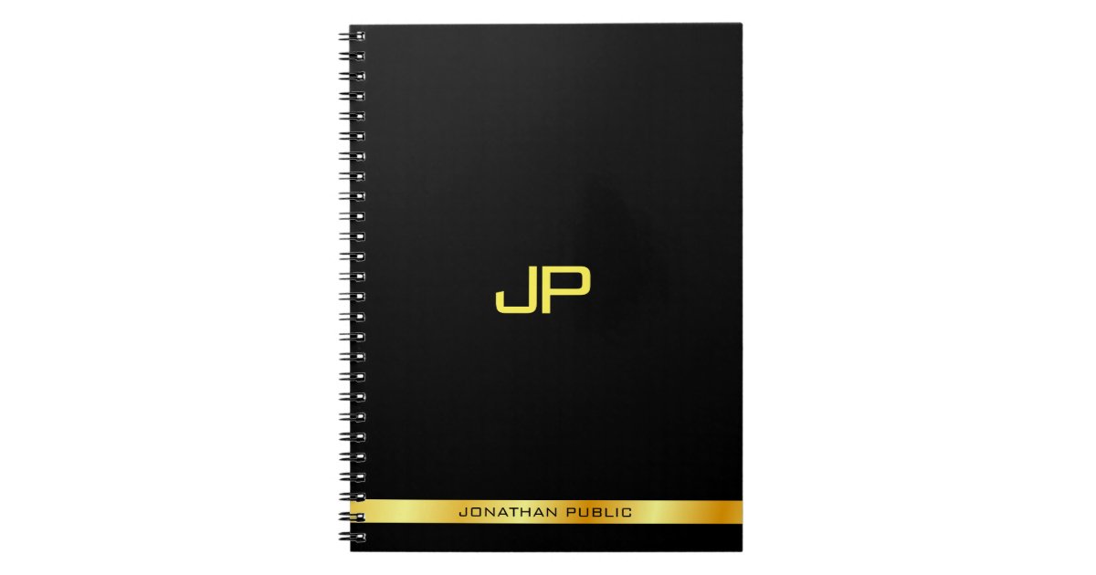 Personalized Black Gold Elegant Monogram Template Notebook | Zazzle