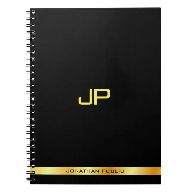 Personalized Black Gold Elegant Monogram Template Notebook | Zazzle
