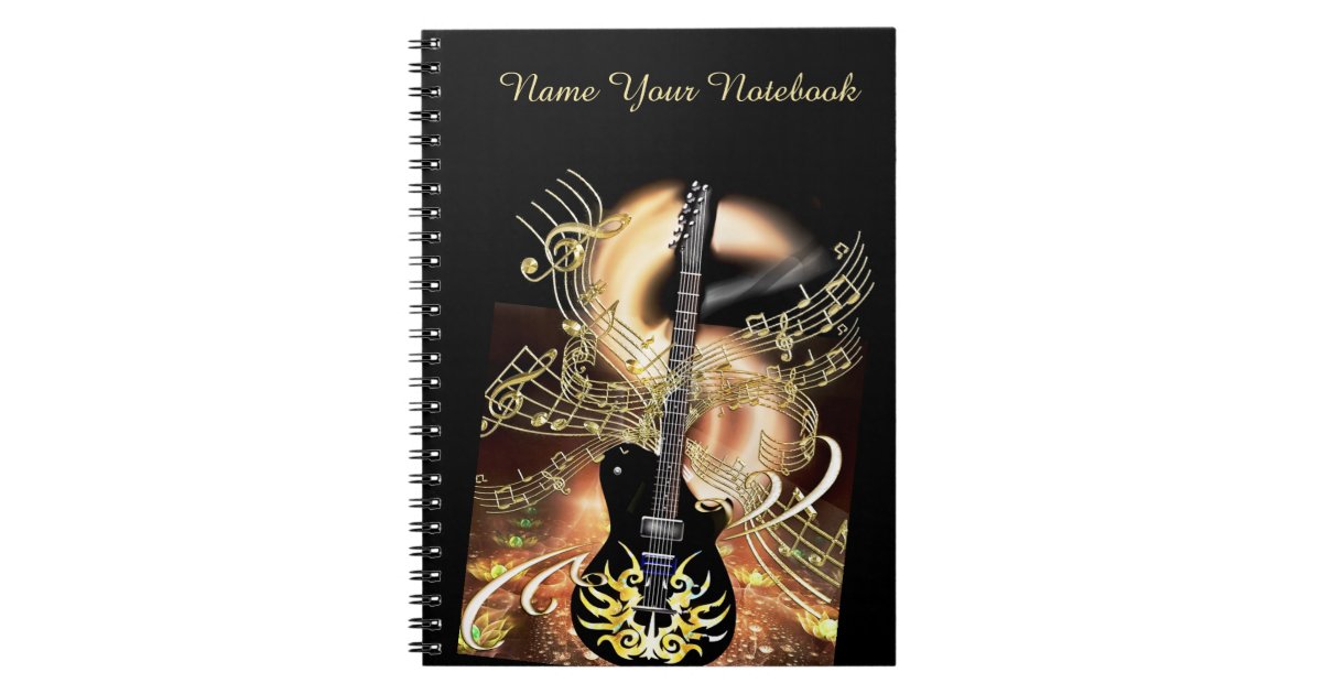 Personalized Black Gold Guitar Music Notebook | Zazzle