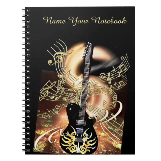 Personalized Black Gold Guitar Music Notebook | Zazzle