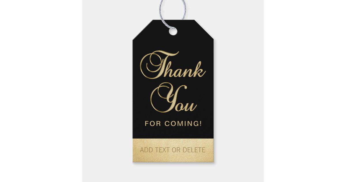 Personalized Black Gold THANK YOU FOR COMING favor Gift Tags | Zazzle