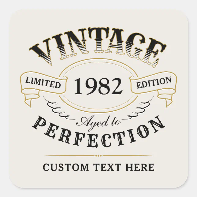 Personalized Black Gold Vintage Aged To Perfection Square Sticker | Zazzle