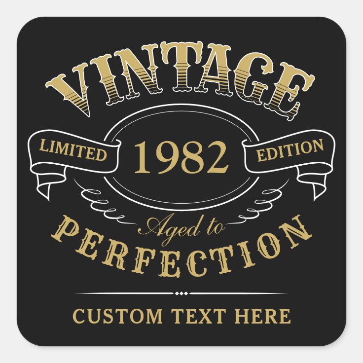 Personalized Black Gold Vintage Aged To Perfection Square Sticker | Zazzle